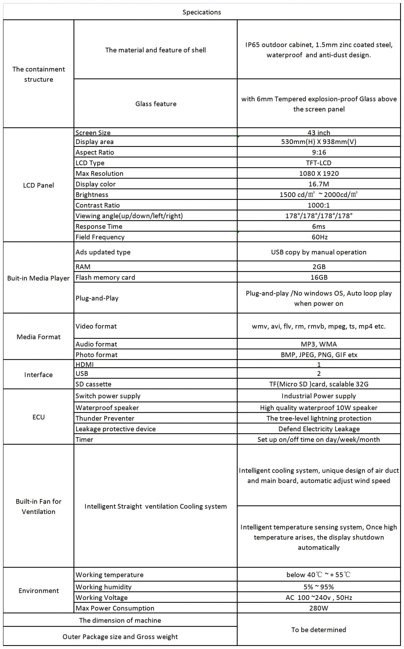 43 Inch Indoor Outdoor Vertical Mediea Player Totem digital signage